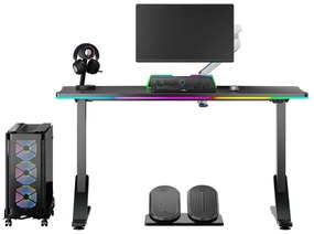 Herní stůl ULTRADESK IRON  - 132 cm, nastavitelná výška podsvícený, černý