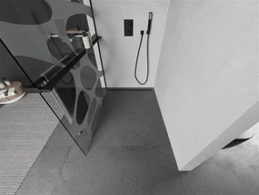 Mexen Kioto+, sprchová zástěna s poličkou a držákem na ručníky 120 x 200 cm, 8mm čiré sklo vzor bílý, černý profil, 800-120-121-70-97