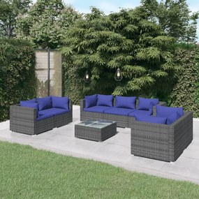 vidaXL 8dílná zahradní sedací souprava s poduškami polyratan [3102272] Barva: Černá a modrá water blue