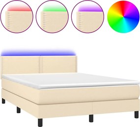 Box spring postel s matrací a LED krémová 140x200 cm textil 3133082