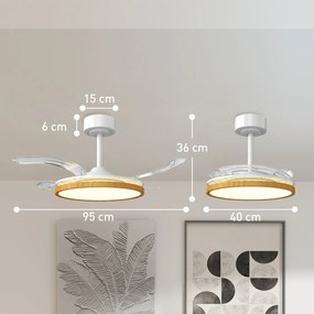 HOMCOM LED stropní ventilátor se světlem, 80 W, reverzní DC motor, tichý provoz, dálkové ovládání, 6 rychlostí, 3 teploty světla, časovač, pro obývac…