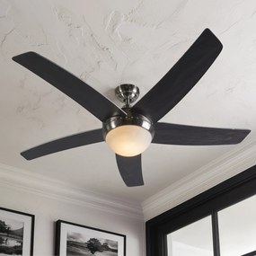 Stropní ventilátor ocelový s černým dřevěným potiskem 132 cm s dálkovým ovládáním - Cool