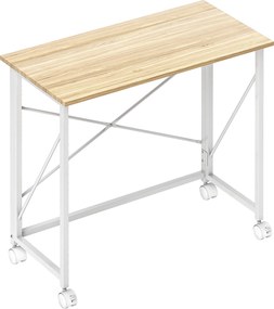 HOMCOM Skládací stůl na kolečkách Kompaktní počítačový stůl, Stolek na laptop pro domácí kancelář do malých prostor 80x40x75 cm Přirozený