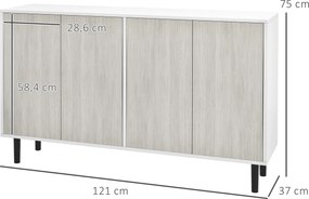 HOMCOM Bufetová skříňka s kuchyňským úložným prostorem se 2 dvojitými dvířky a výškově nastavitelnými policemi, 121 x 37 x 75 cm, Bílá a dřevošedá