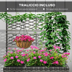 Outsunny Květináč s Trellis pro Popínavé Rostliny, Zvedený Květinový Záhon s 3 Vnitřními Květináči, Ocelová a PE Ratanová Konstrukce, 84x30x107cm, Še…