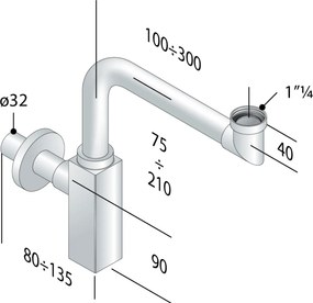 Omp Tea Quasar umyvadlový sifon šetřící místo 5/4 odpad 32 mm chrom 811.215.5.K