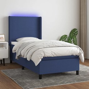Box spring postel s matrací a LED modrá 90x200 cm textil 3138131
