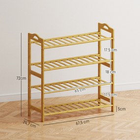 HOMCOM 4-podlažní bambusový botník pro 12 párů bot do předsíně, chodby nebo ložnice 67,5x24,7x72 cm Přírodní dřevo