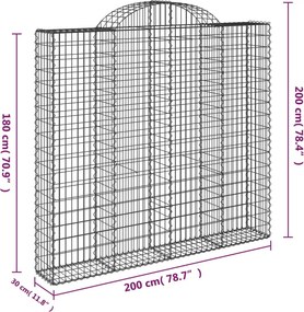 Klenutý gabionový koš 200 x 30 x 180/200 cm pozinkované železo 153489