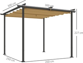 zahradní pergola 3 x 3 m s nastavitelnou střechou, kovový rám, ochrana UPF30+, sluneční stříška na verandu, terasu, béžová barva