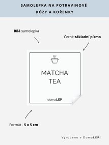 MATCHA TEA – bílá samolepka na dózu, základní písmo, 5 × 5 cm | DomaLEP
