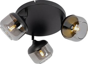 Designové bodové svítidlo černé se zlatem a kouřovým sklem 3-světlo kulaté - Kyan