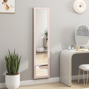 HOMCOM Plné tělo zrcadlo 157x37 cm s MDF rámem, náklonitelné stojací nebo nástěnné zrcadlo, světle perlově růžová
