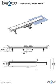 BESCO Odtokový žlab VIRGO WHITE Rozměr A - 70 cm - ZLOL70VW