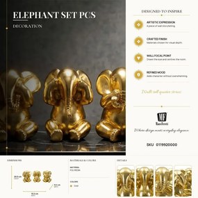 Sada 3 ks dekorativních figurek Elephant zlatá
