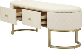 Lavice Sharon 120 cm s úložným prostorem ekokůže bílá/zlatá