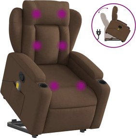 Zvedací masážní polohovací křeslo hnědé textil 3204498
