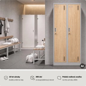 Zaměstnanecká skříňka čtyřkomorová šedá/dub sonoma, 800x1800x500 mm: KACPER Eco Design