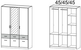 Šatní skříň se zrcadlem Bremen, 136 cm, dub artisan/tmavě šedá