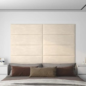 Nástěnné panely 12 ks krémové 90 x 30 cm samet 3,24 m²,  343927