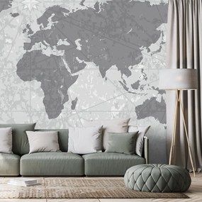 Samolepící tapeta černobílá mapa s kompasem v retro stylu - 225x150 cm