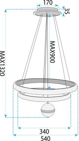 Toolight Závěsné stropní LED osvětlení G143-CP 50 cm zlaté