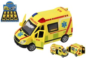 Auto záchranáři, ambulance plast 14,5 cm na baterie se světlem, zvukem na setrvačník (1 ks)
