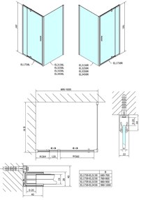 Polysan, Easy Line obdélníková/čtvercová sprchová zástěna pivot dveře 900-1000x1000mm L/P, brick sklo, EL1738EL3438