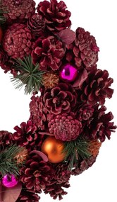 Růžový vánoční věnec se šiškami Pinecone – 34*34*8 cm