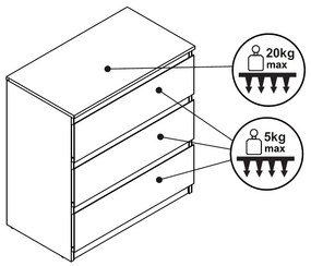Zásuvková komoda Carlos 753S, bílá, výška 80 cm