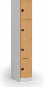 Šatní skříňka S1 s úložnými boxy, 4 boxy, 1850 x 300 x 500 mm, kódový zámek, laminované dveře, buk