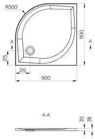 EBS Aria Vanička čtvrtkruhová 90x90 litá S_ARIA90R50