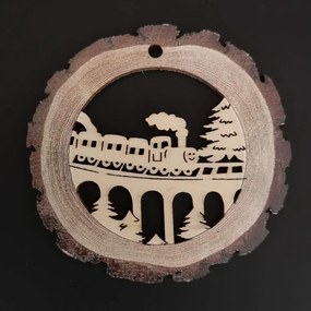AMADEA Dřevěná ozdoba s potiskem kůry - koule s vláčkem 6 cm