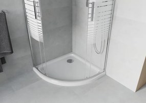 Mexen Rio polokruhový sprchový kout 90 x 90 cm, bílé pruhy, chrom + vanička Flat, bílá - 863-090-090-01-20-4110