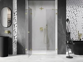 Mexen Lunar, levé otočné sprchové dveře 135 cm, 8mm čiré sklo, zlatý matný profil, 834S-135-050-55-00-L