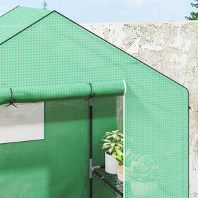 Skleník Outsunny se zvedacími dveřmi, okny a policemi, zimní odolná ocelová konstrukce, pro balkon, zahradu, rajčatový skleník 143 x 74 x 190 cm, skl…