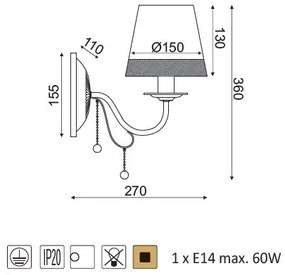 ACA DECOR Nástěnné svítidlo MULAN max. 60W/E14/230V/IP20