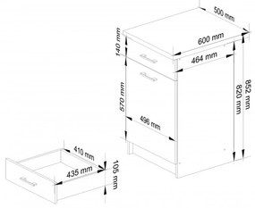 Kuchyňská skříňka OLIVIA S50 SZ1 - bílá/červený lesk