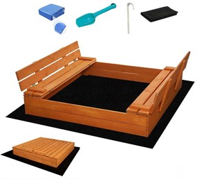 Dětské dřevěné pískoviště s poklopem a lavičkami Baby Mix 120x120 cm Barva: přírodní