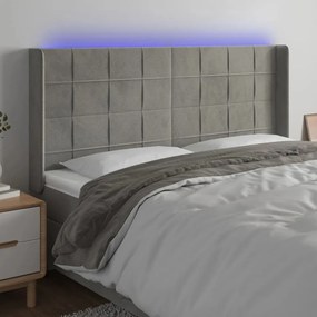 Čelo Postele S Led Tmavě Modré Samet Světle šedá 183 x 16 x 118/128 cm