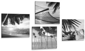 Set obrazů zátiší moře v černobílém provedení - 4x 60x60 cm