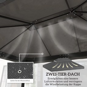 Náhradní stříška Outsunny pro altán 4 x 3m, dvojitá střecha s odtokovými otvory, vysoká hustota 370g/m² polyester, UPF30+ ochrana proti slunci, POUZE…