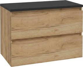 kielle Nefia - Skříňka včetně desky pod umyvadlo 80x55x46 cm, zlatý dub/matná černá 50027S851