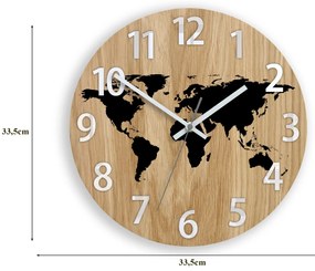 Dřevěné nástěnné hodiny Mapa Wood 33 cm hnědé/černé
