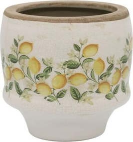 Béžový antik keramický květináč s citróny Limone Blossom - Ø 13*12 cm
