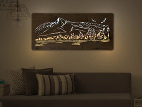 Li-Go "Hory s ptáky" světelný obraz s baterií 110x50cm varianta: ovládání na obraze bez dálkového ovladače, provedení: dub světlý