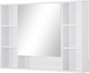 Kleankin koupelnové zrcadlo s otevřenými policemi a zrcadlovými dveřmi skříňky, úsporná bílá koupelnová skříňka, 100x15x70cm