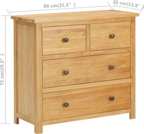 Komoda se zásuvkami 80 x 35 x 75 cm masivní dubové dřevo 289197