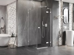 Mexen Lunar, pravostranný výklopný sprchový kout 90 x 90 cm, 8mm čiré sklo, bílý profil, 834-090-090-20-00-P