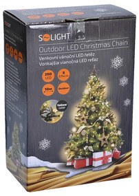 Solight LED venkovní vánoční řetěz, 200 LED, 10m, přívod 5m, 8 funkcí, IP44, teplá bílá